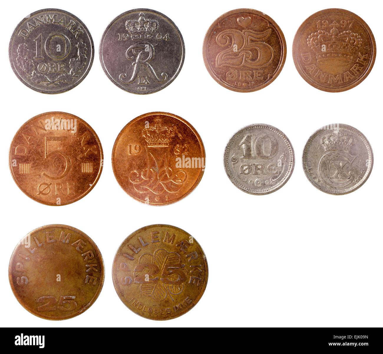 different old coins of denmark isolated on white background Stock Photo ...