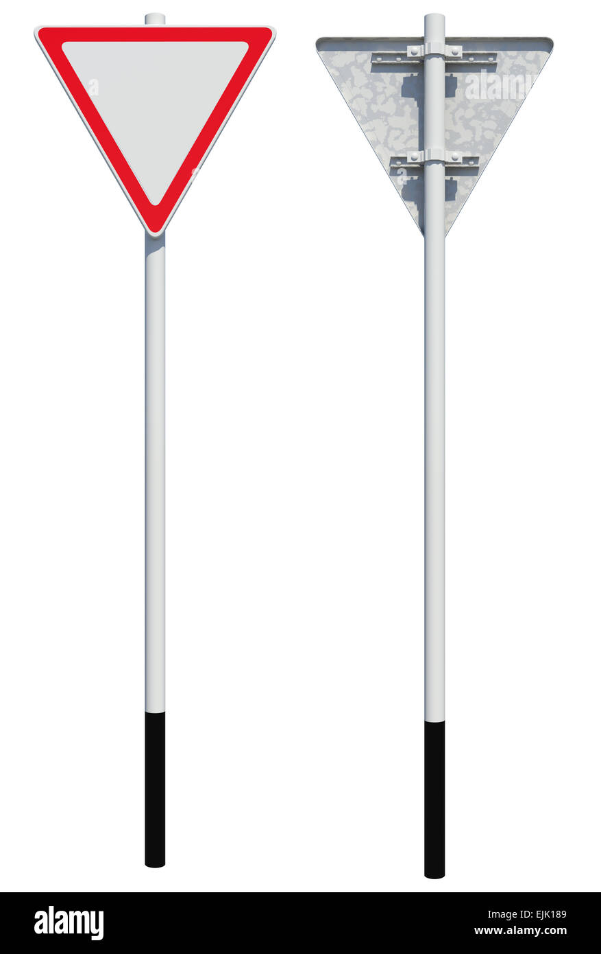 Triangle road sign. Front and back view. Isolated Stock Photo - Alamy