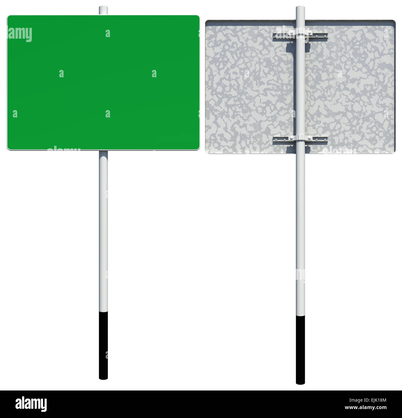 Rectangle green road sign. Front and back view. Isolated Stock Photo ...