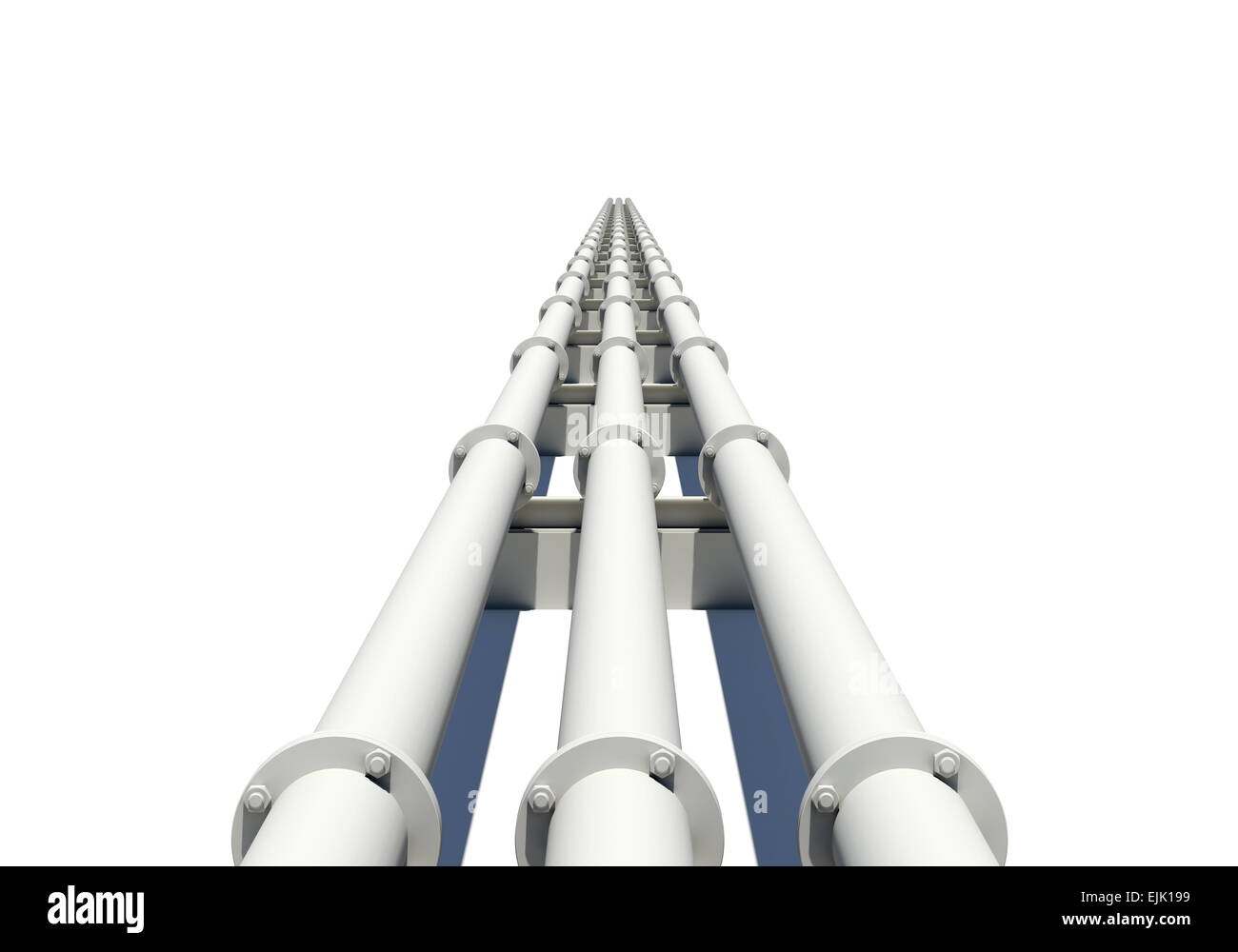 Three white industrial pipes stretching into distance. Isolated ...