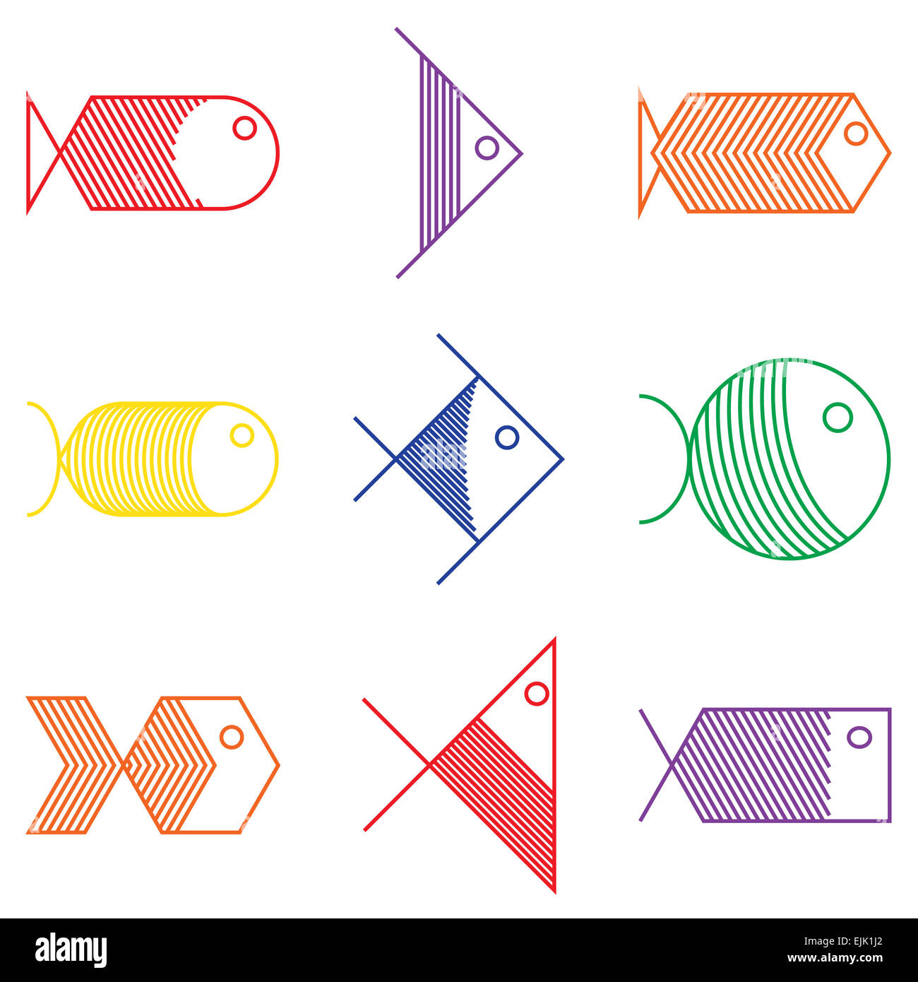 Set of vector colorful fish icons Stock Photo - Alamy