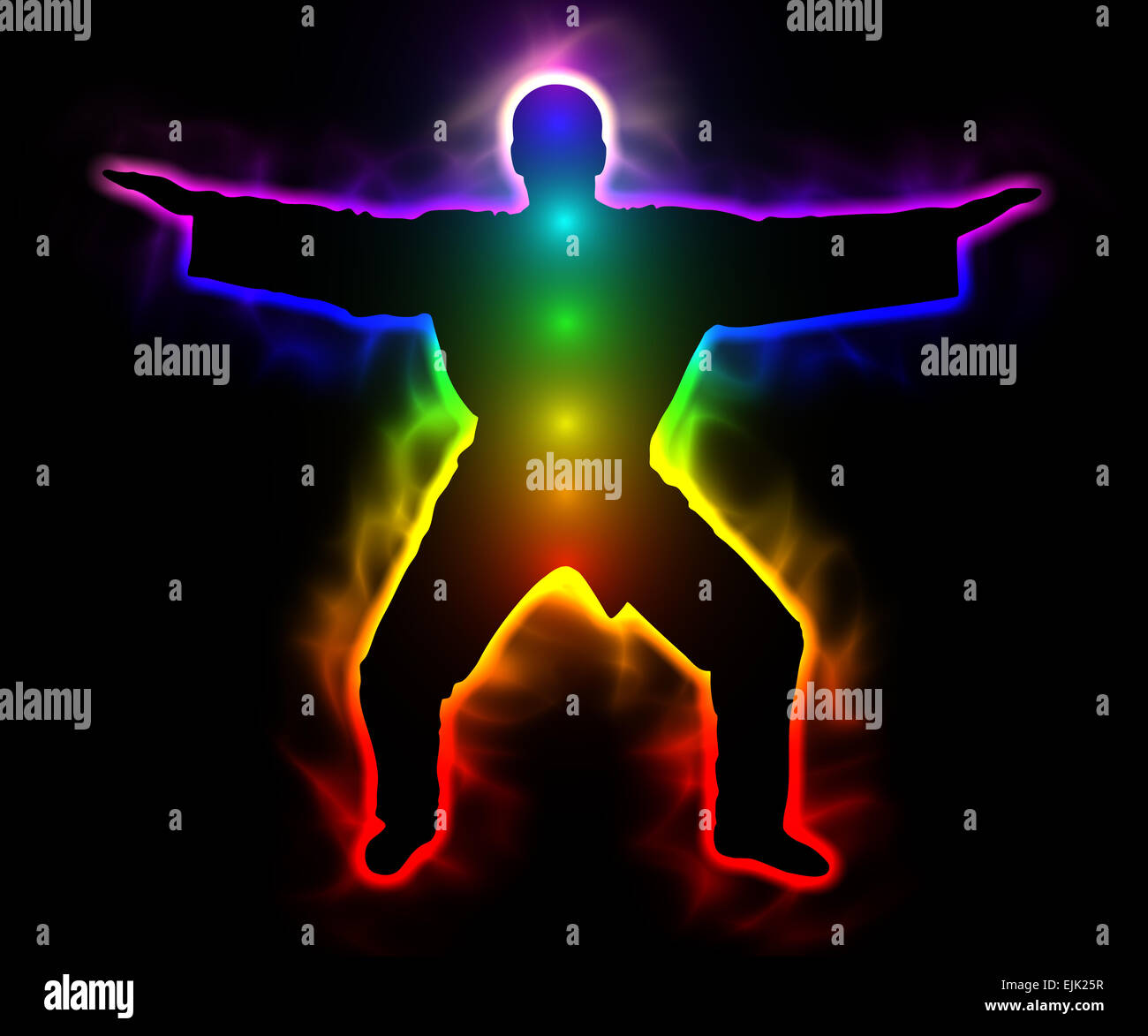 Rainbow master samurai with aura and chakras - silhouette Stock Photo ...