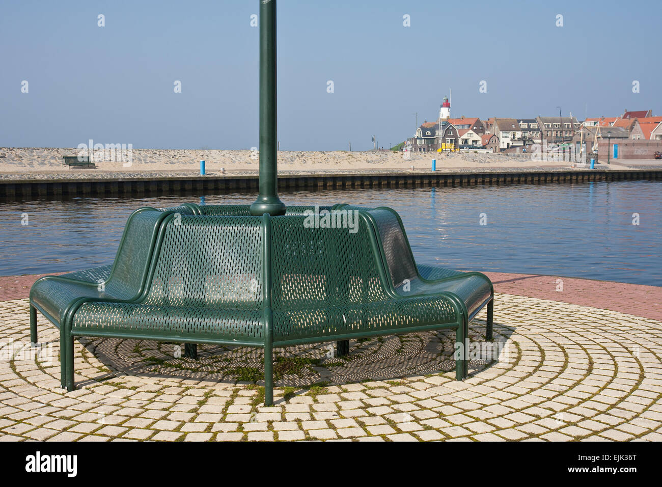 Green bench at the harbor of Urk in the Netherlands Stock Photo - Alamy