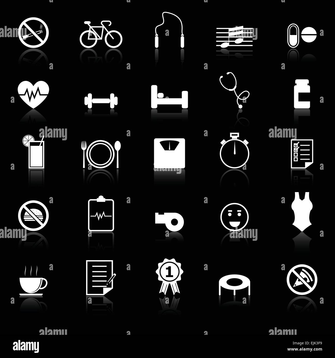 Wellness icons with reflect on black background, stock vector Stock ...