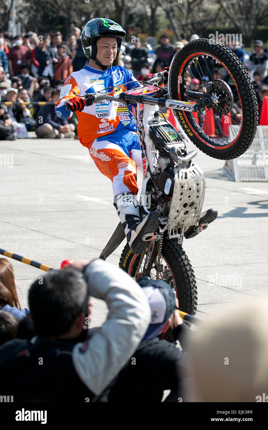 Tokyo, Japan. 28th March, 2015. A motocross rider performs during the ...