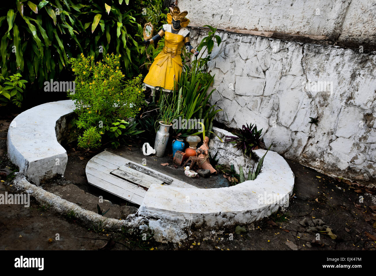 An Afro-Brazilian religious statue, representing a god (orixa), is seen ...