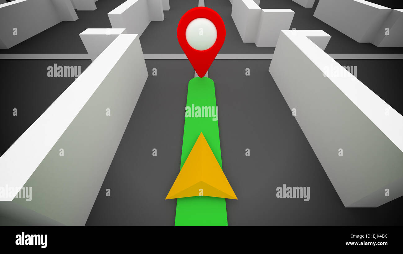 3D gps route navigation and destination mark Stock Photo - Alamy