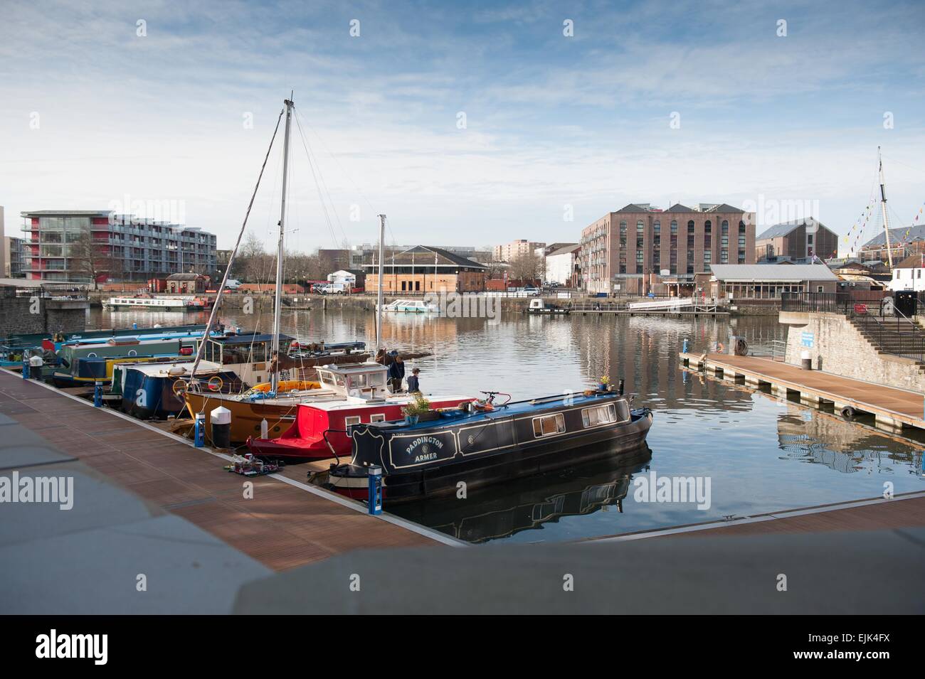 A view of the river Avon in Bristol city centre with houseboats and ...