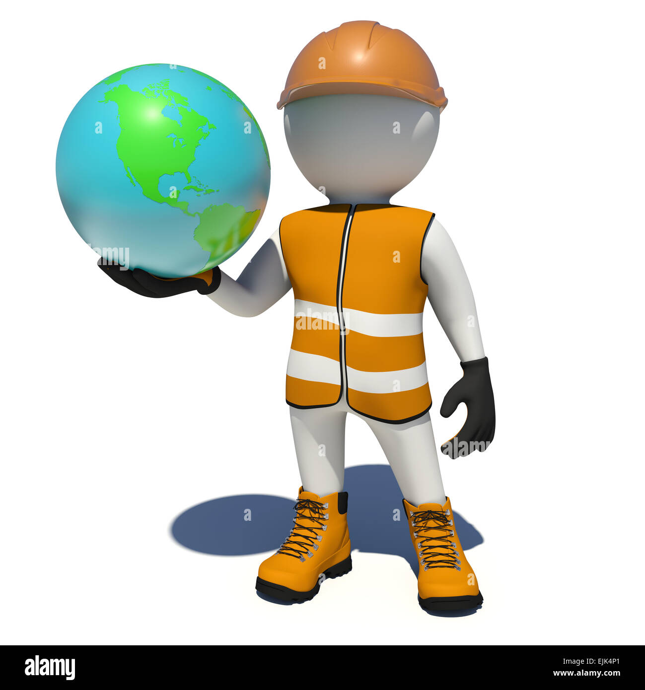 Worker in overalls holding Earth. Isolated Stock Photo - Alamy