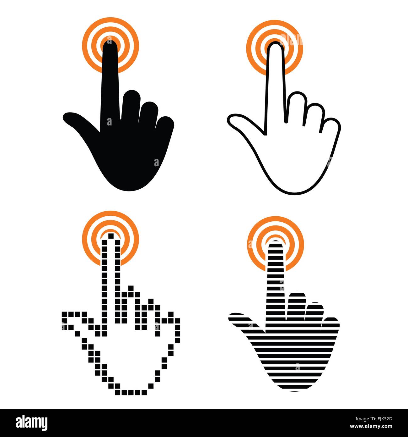 illustration Hand with touching a button on a white background Stock ...