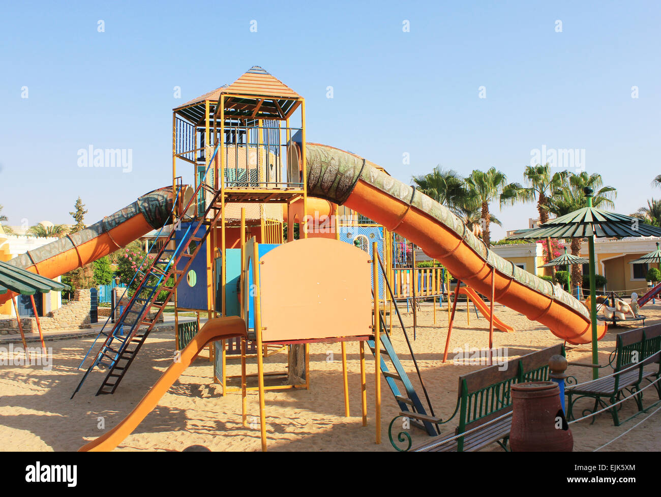 Playground for kids at sun light. Game Playground outdoor Stock Photo ...