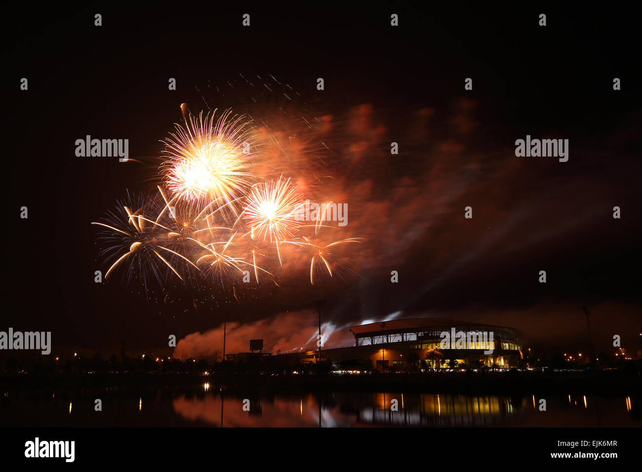 Sport opening celebration fireworks hi-res stock photography and images ...