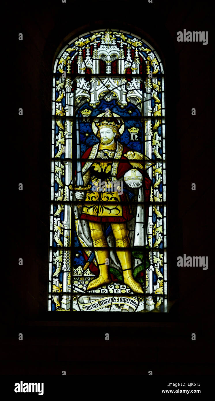 Stained-glass window of a king with royal regalia in the chapel of ...
