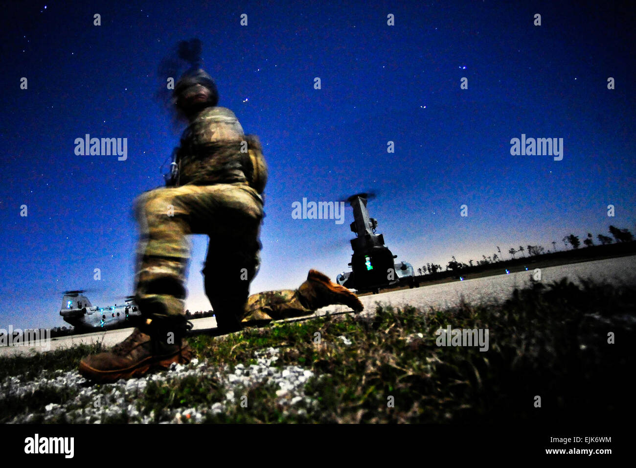 A U.S. Army Soldier conducts a night raid mission during Emerald ...