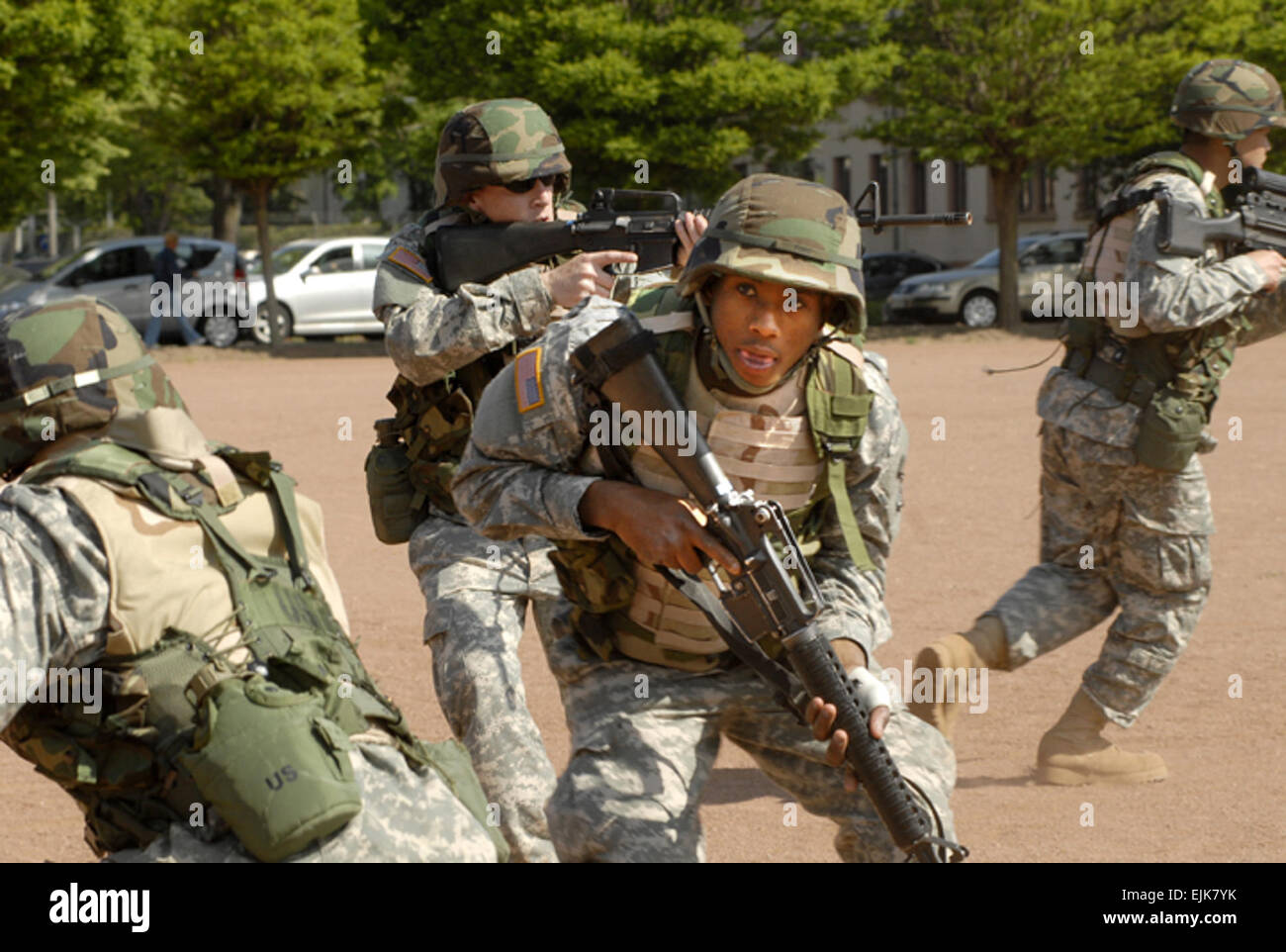U.S. Army Soldiers from the 18th Engineer Brigade fan out during room ...