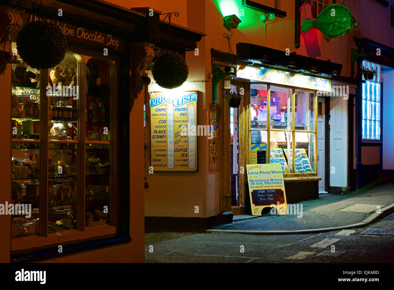Fish and chip shop at night, Appledore, Devon, England uk Stock Photo ...