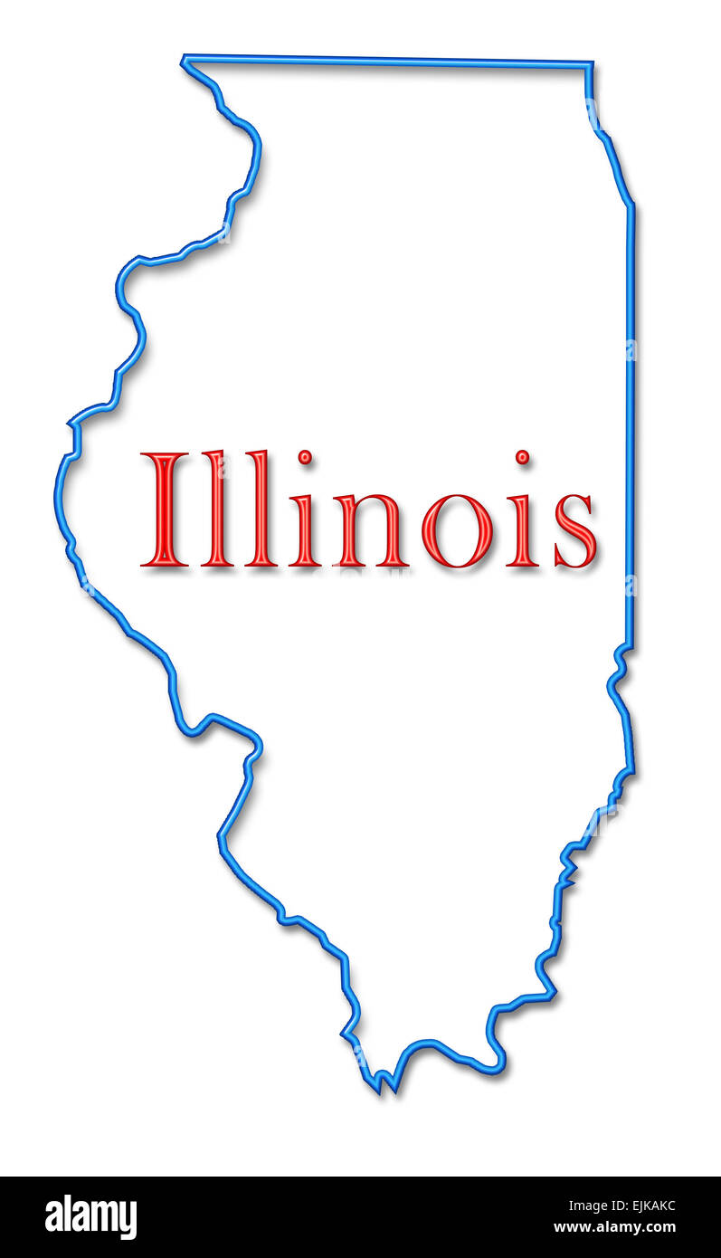 Illinois Map with Neon Blue Outline and Red Lettering Stock Photo - Alamy