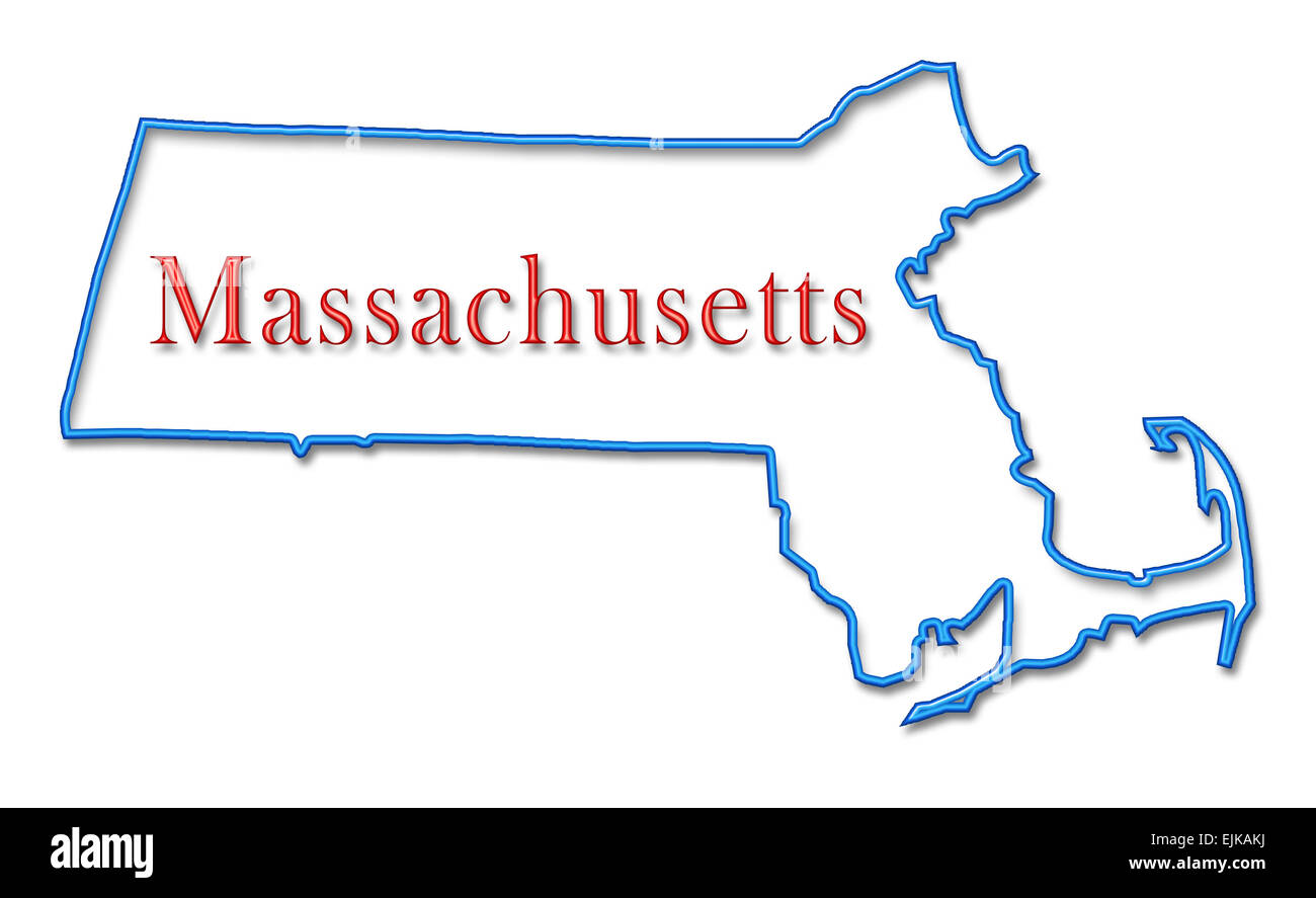 Massachusetts Map with Neon Blue Outline and Red Lettering Stock Photo ...