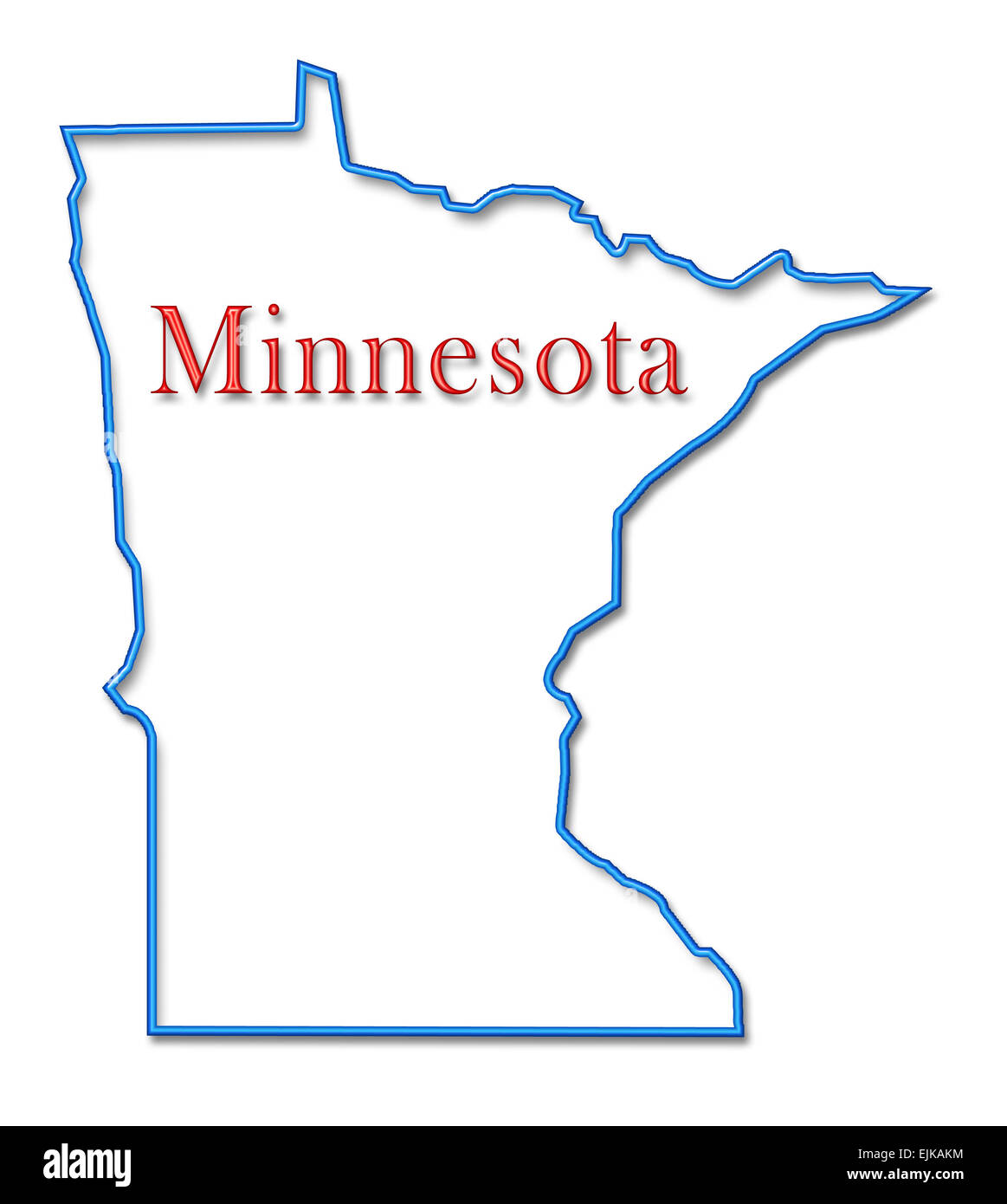 Minnesota Map with Neon Blue Outline and Red Lettering Stock Photo - Alamy