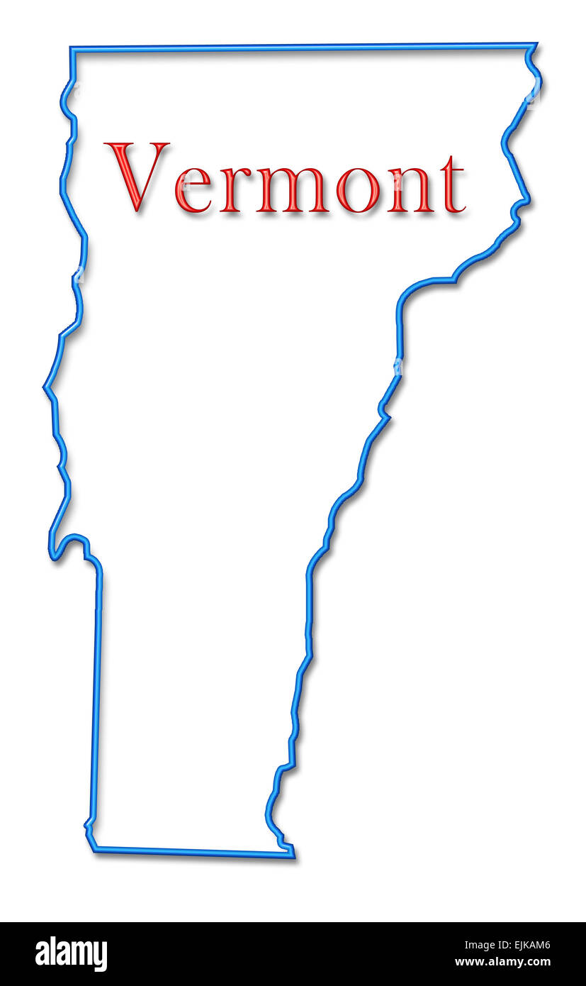 Vermont Map with Neon Blue Outline and Red Lettering Stock Photo - Alamy