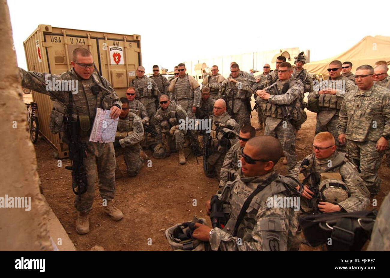 U.S. Army 2nd Lt. Jason Franklin conducts a mission brief on Forward ...