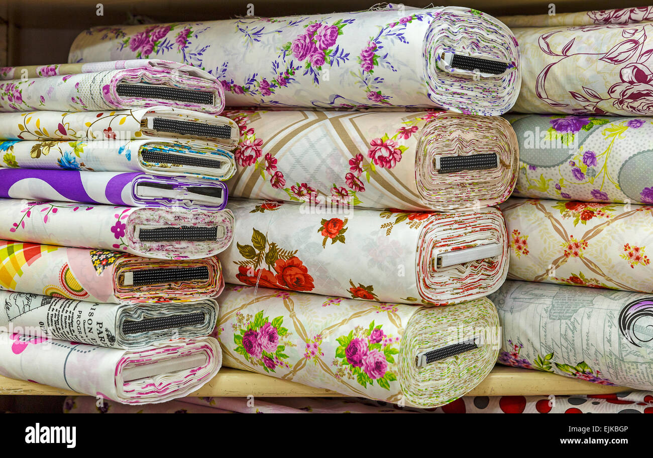 Rolls of colored fabrics Stock Photo - Alamy