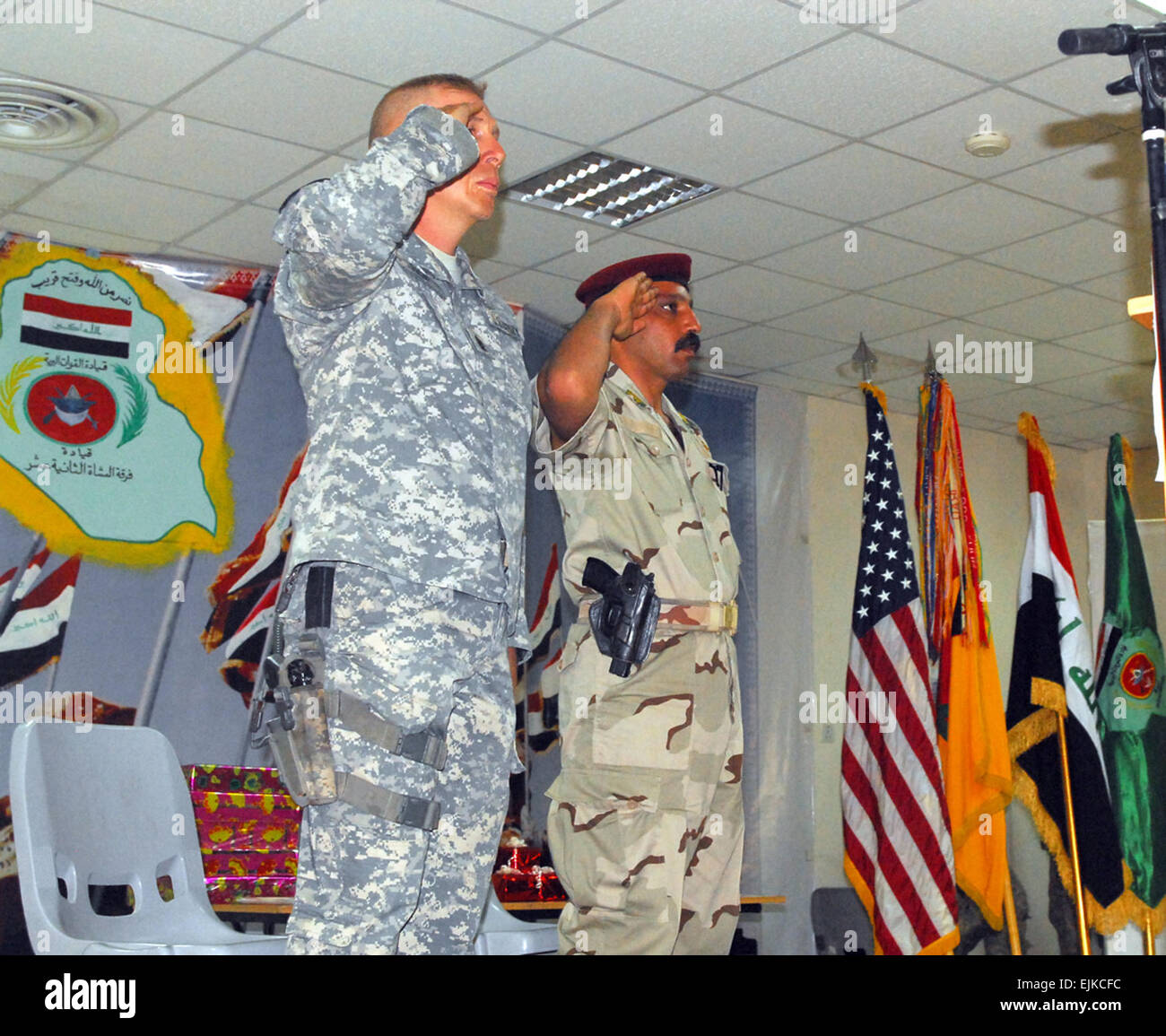 Command Sgt. Maj. Jeffery Hof left and Command Sgt. Maj. Waleed Ibrahim ...