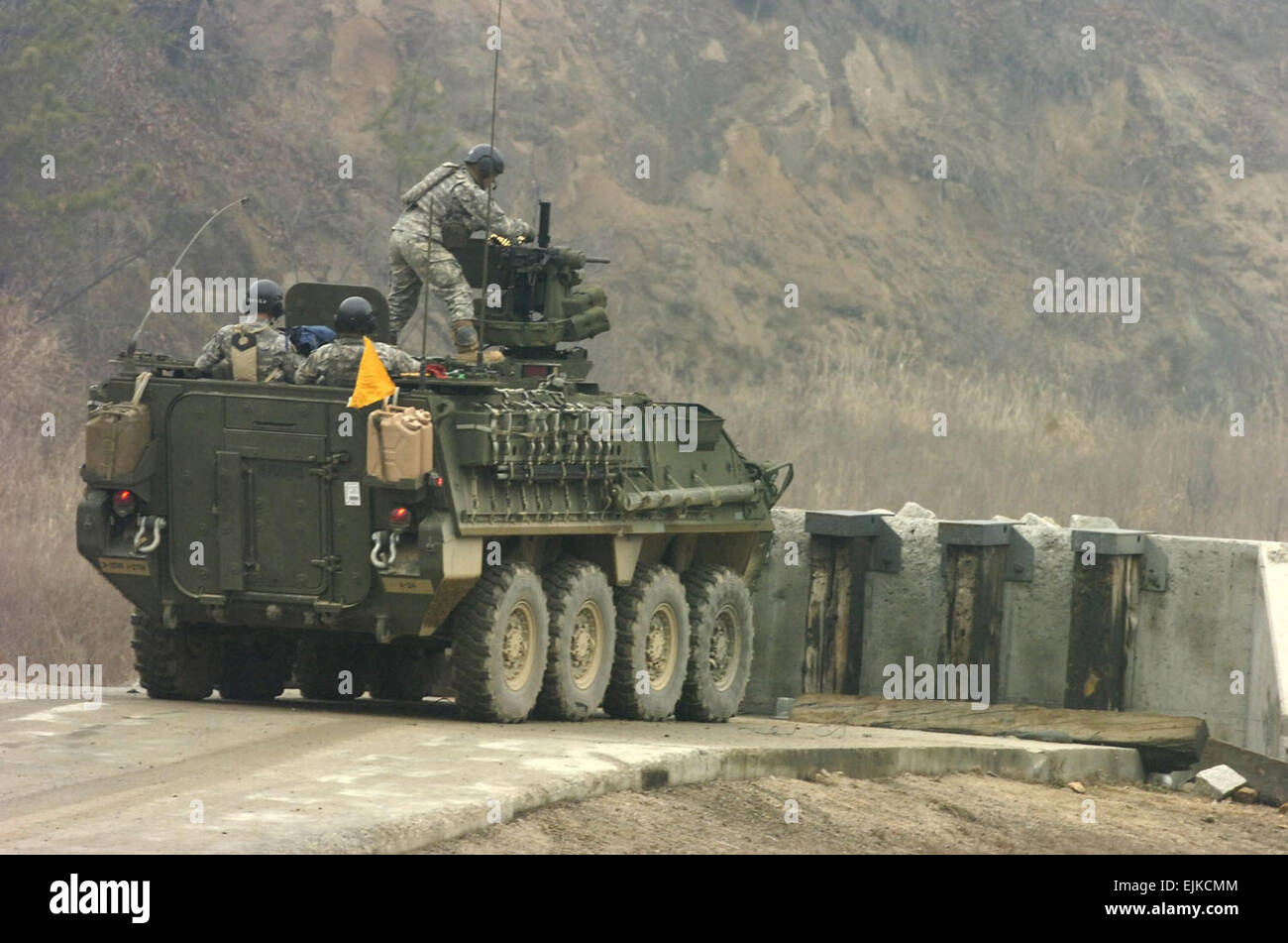U.S. Army Soldiers aboard an M1126 Stryker Infantry Carrier Vehicle ...