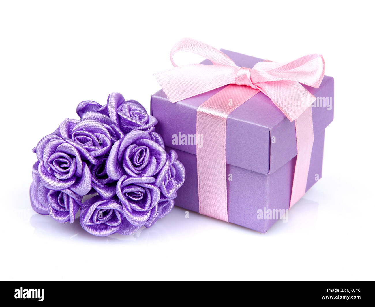 violet flowers and gift box Stock Photo - Alamy