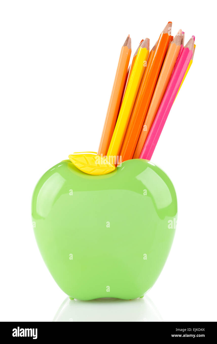 color pencils in apple shaped stand Stock Photo - Alamy
