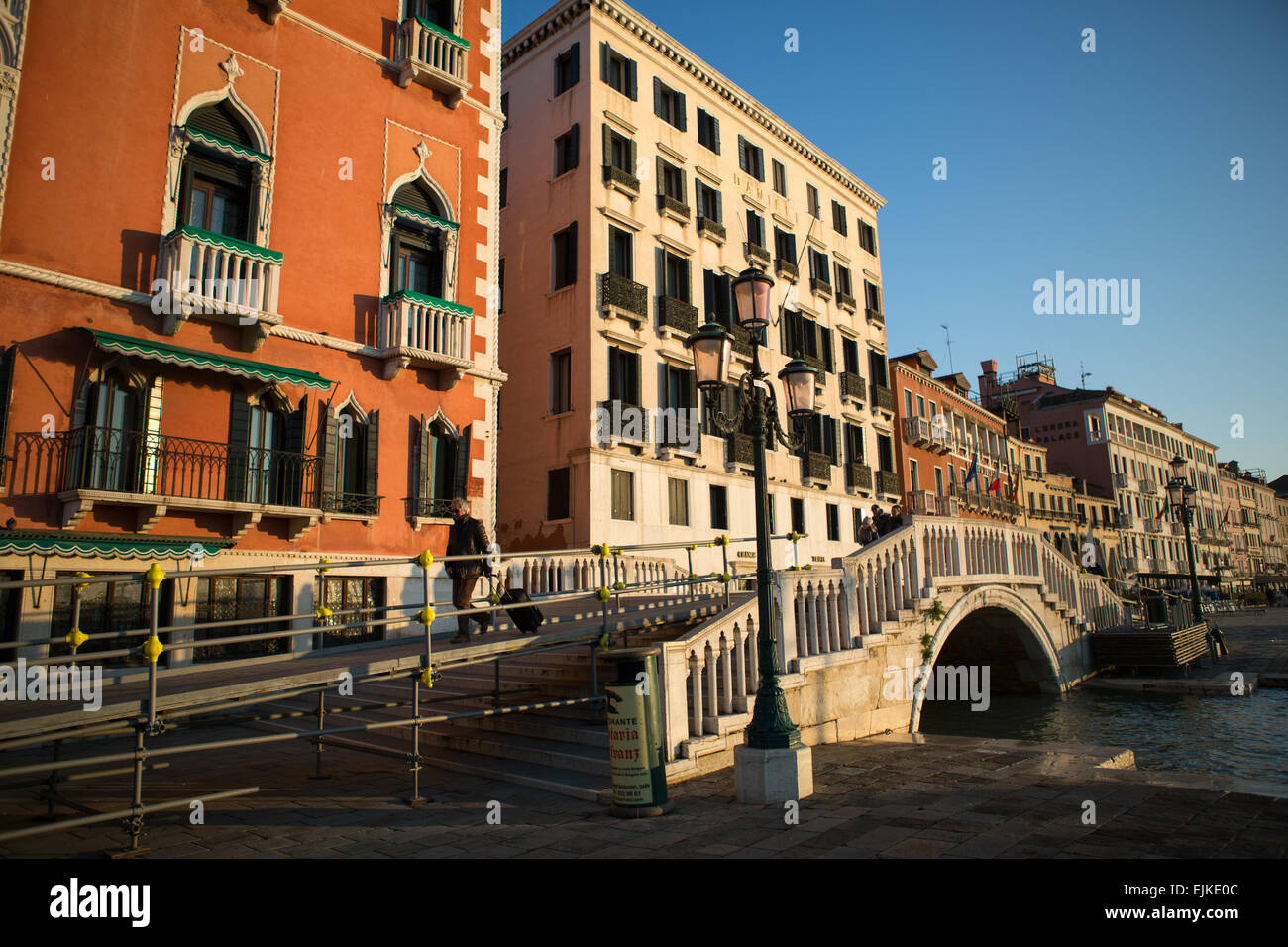 View in Venice on sunrise with buildings in morning light, Italy Stock ...