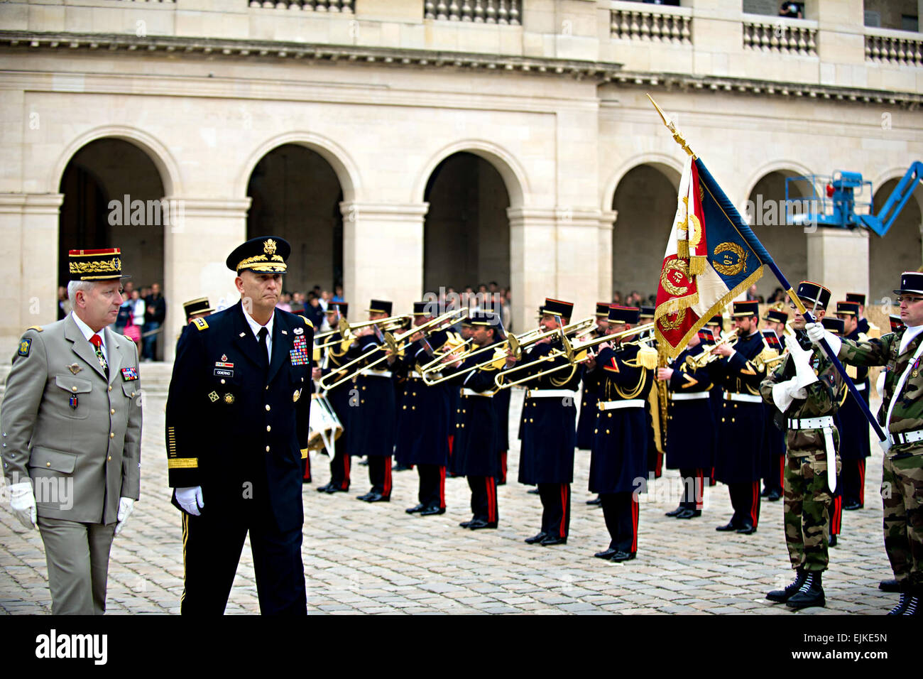 French Army Chief of Staff Gen. Bertrand Ract-Madoux, left, escorts U.S ...
