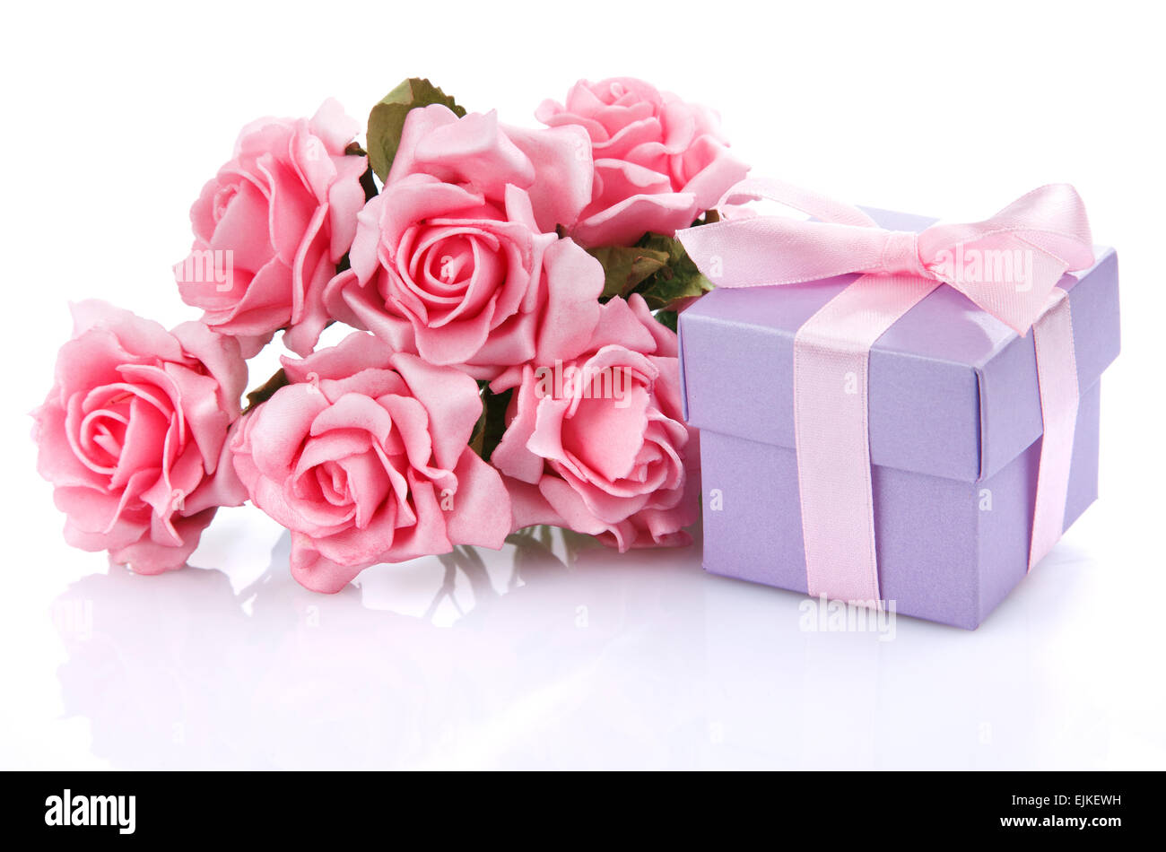 pink flowers and gift box Stock Photo - Alamy