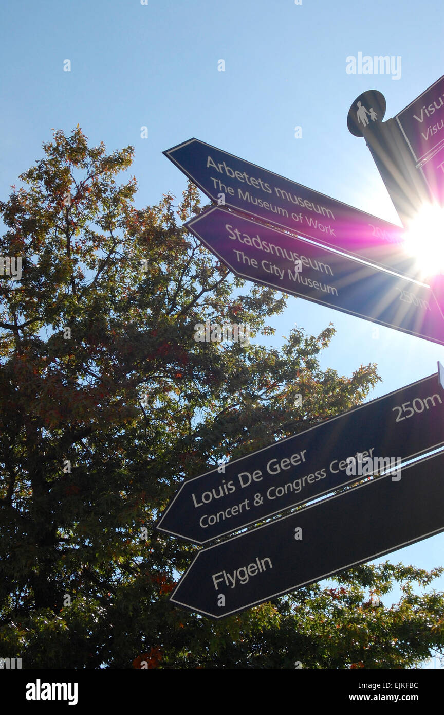 Signpost at Holmen Square, Norrköping Sweden (Holemntorget Stock Photo ...