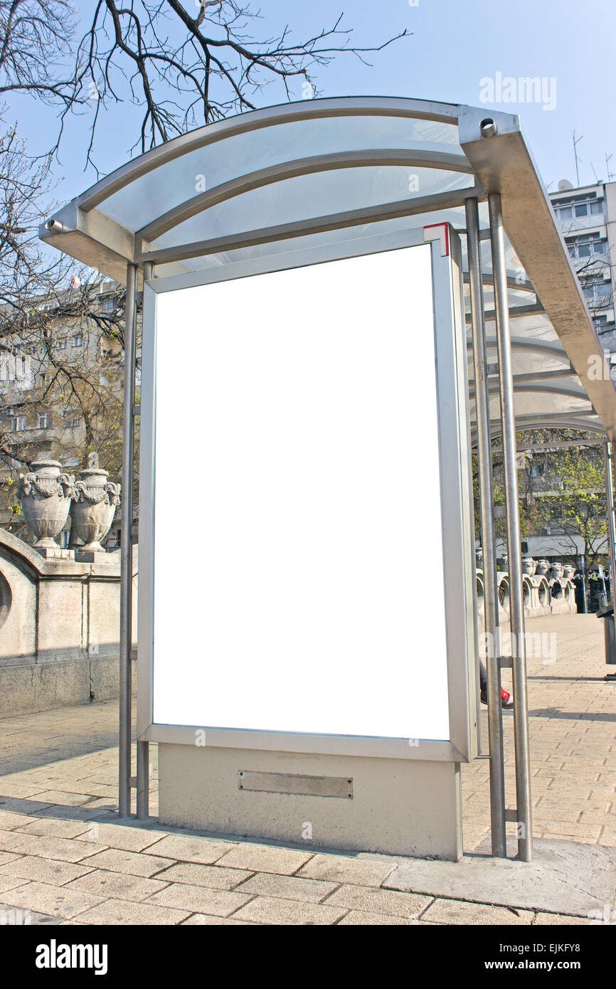 Blank white Sign on Bus station Stock Photo - Alamy
