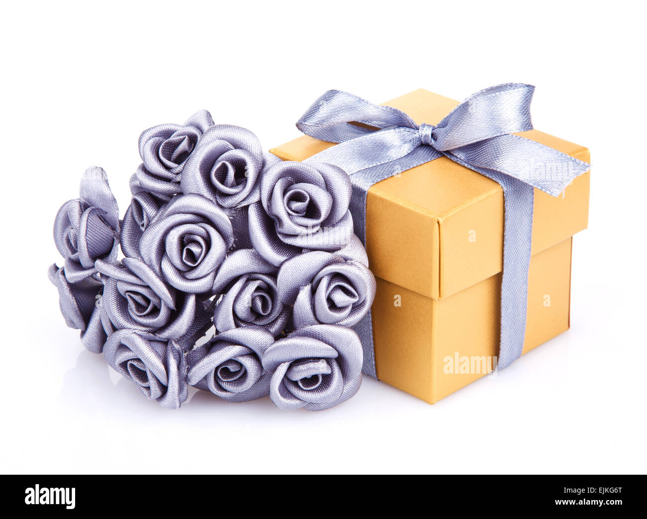 gray flowers and yellow gift box Stock Photo - Alamy