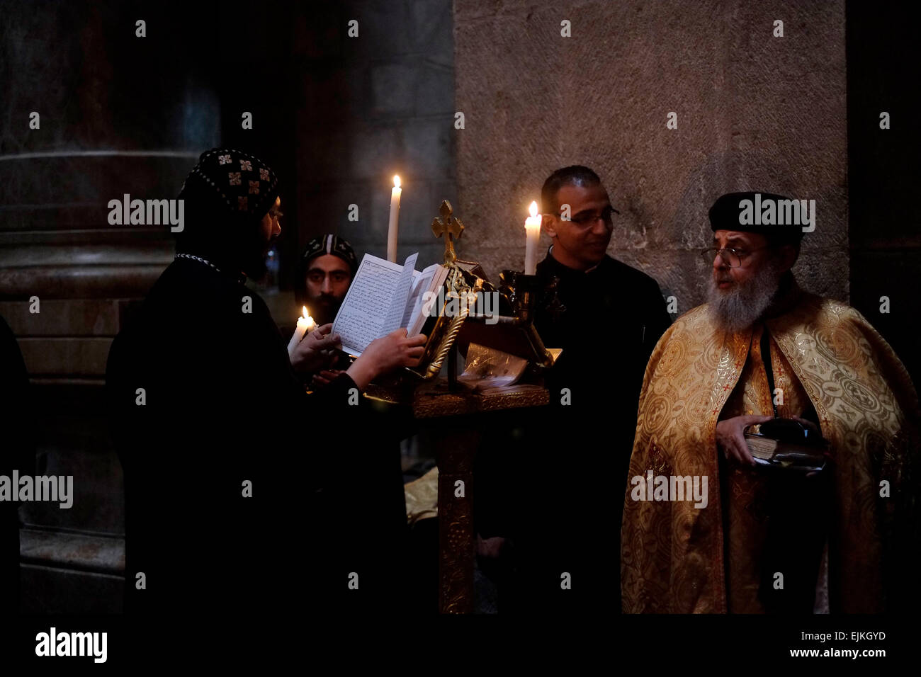 Coptic Orthodox clerics hold a prayer session in the Church of the Holy ...