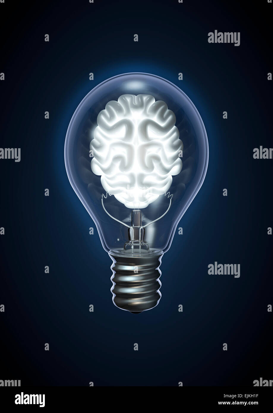 3D render of glowing brain inside light bulb Stock Photo - Alamy