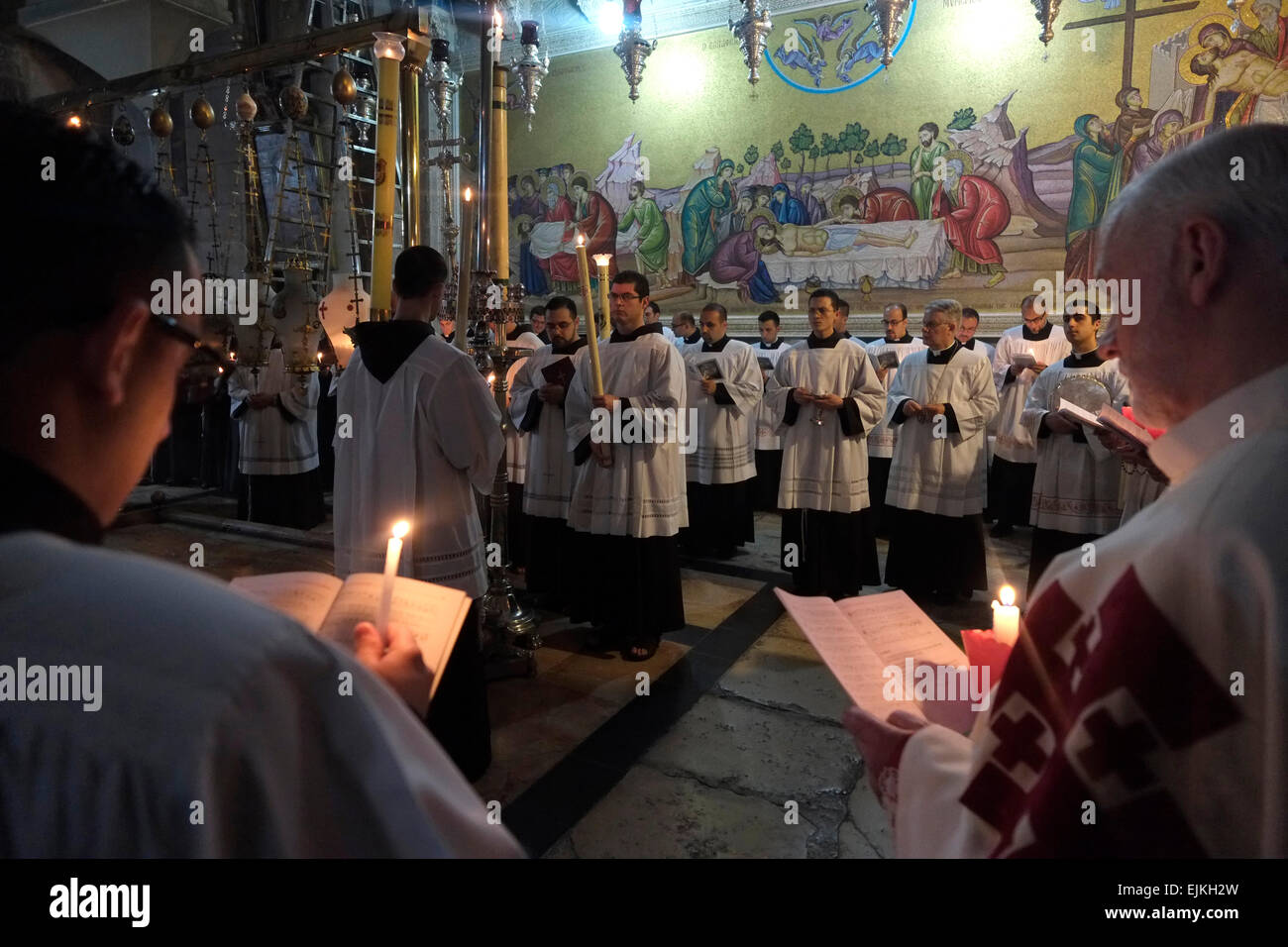 Roman Catholic Christians taking part in a daily mass procession inside ...
