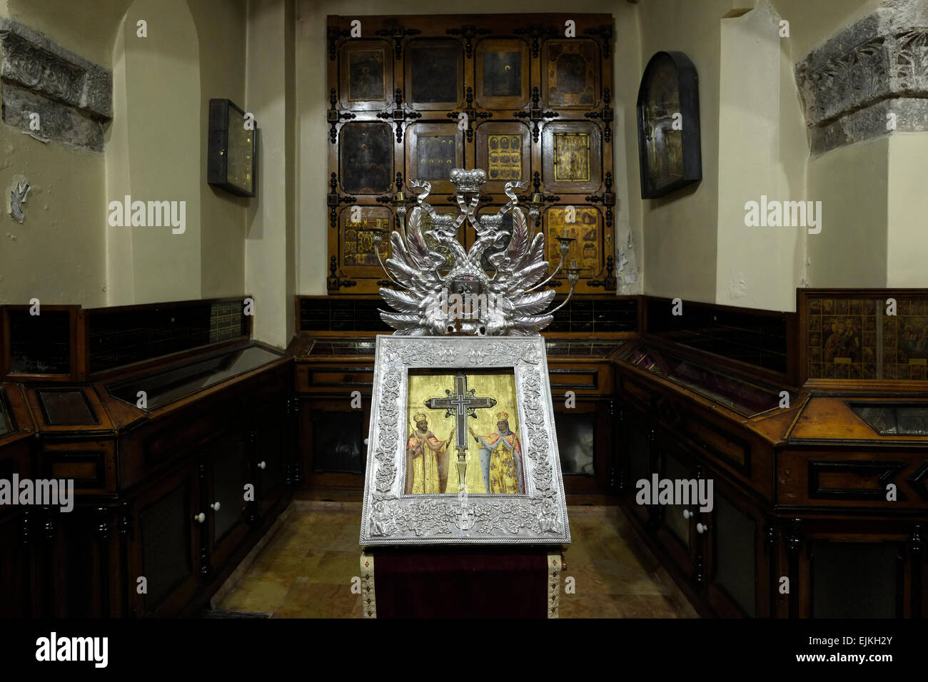 Silver reliquary of the True Cross displayed at the Greek Treasury ...