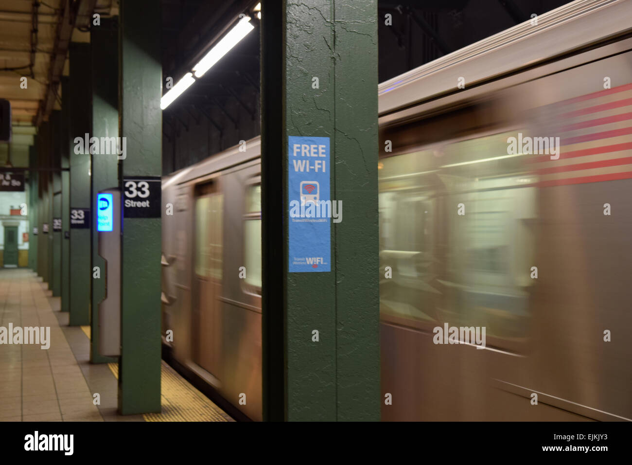 Sign at the East 33rd Street subway station on the #6 line announcing ...