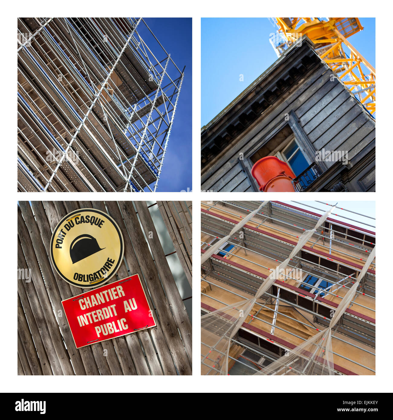 Scaffolding and renovation sites on a collage Stock Photo - Alamy