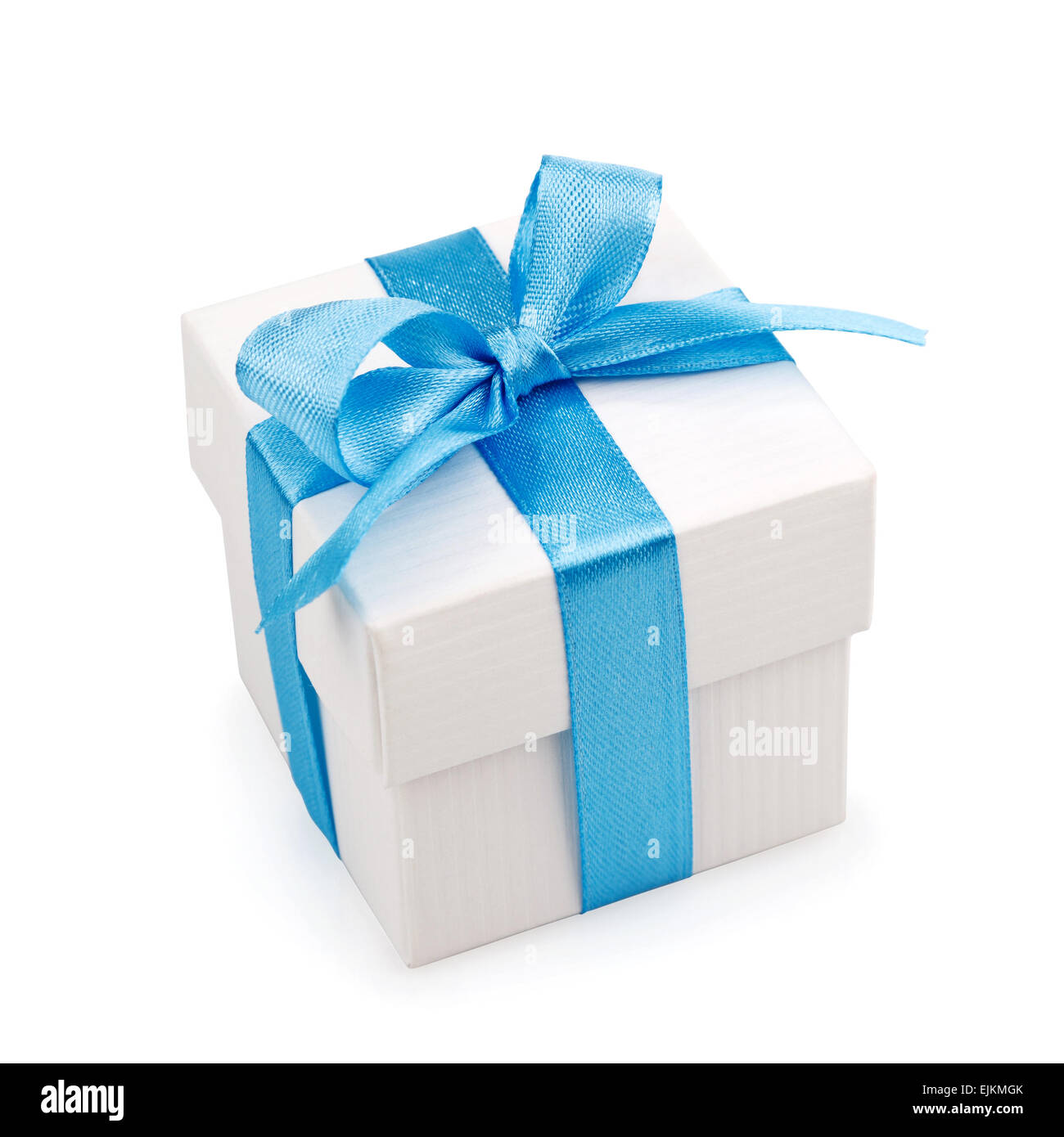 white gift box with blue ribbon Stock Photo - Alamy