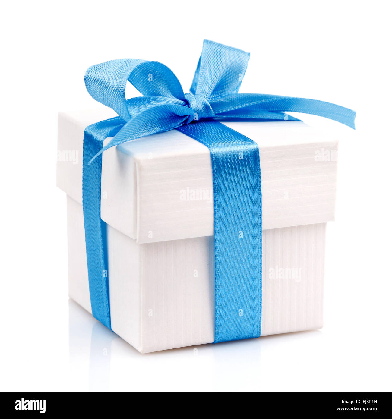 white gift box with blue ribbon Stock Photo - Alamy