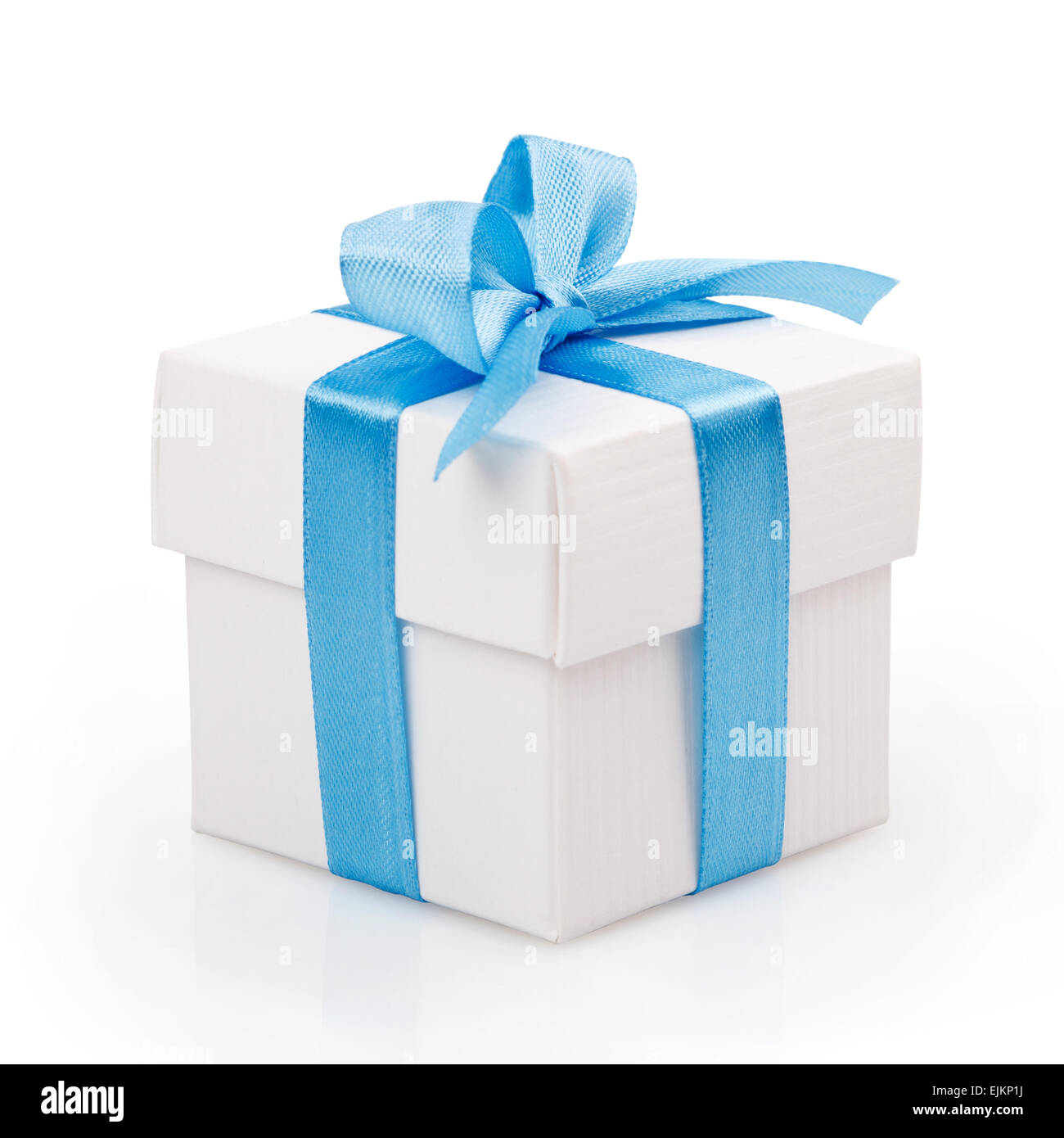 white gift box with blue ribbon Stock Photo - Alamy