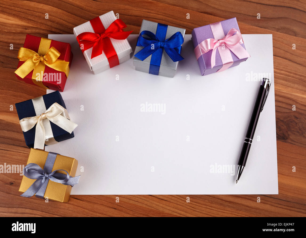 Blank card with gift boxes Stock Photo - Alamy