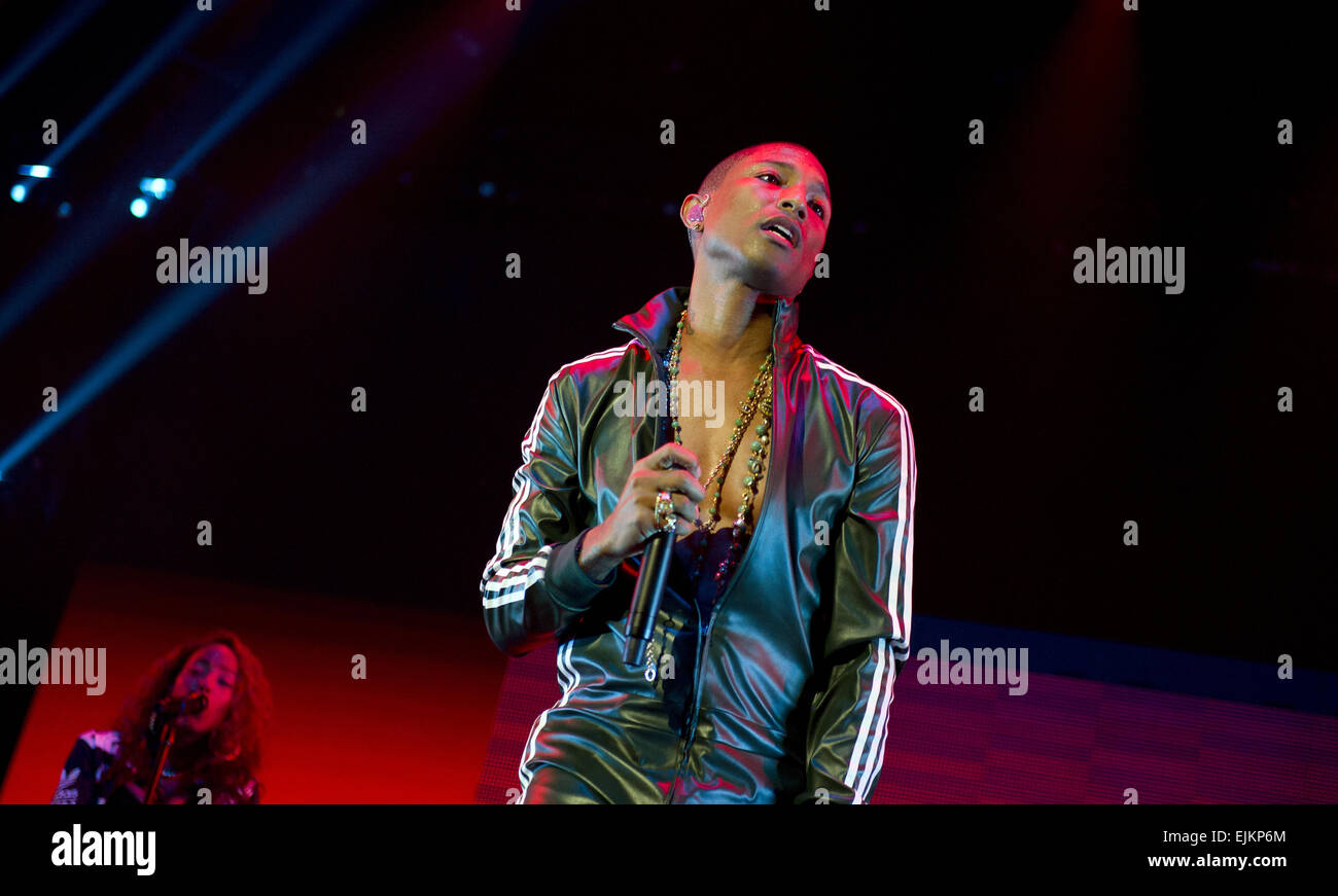 Pharrell Williams performs at the the Ziggo Dome in Amsterdam as part ...