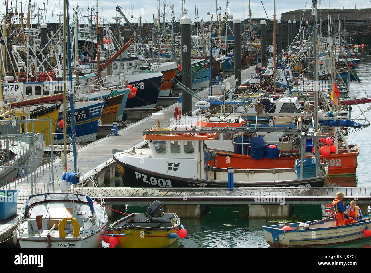 Newlyn Harbour,Cornwall,UK,showing part of the Cornish fishing fleet ...