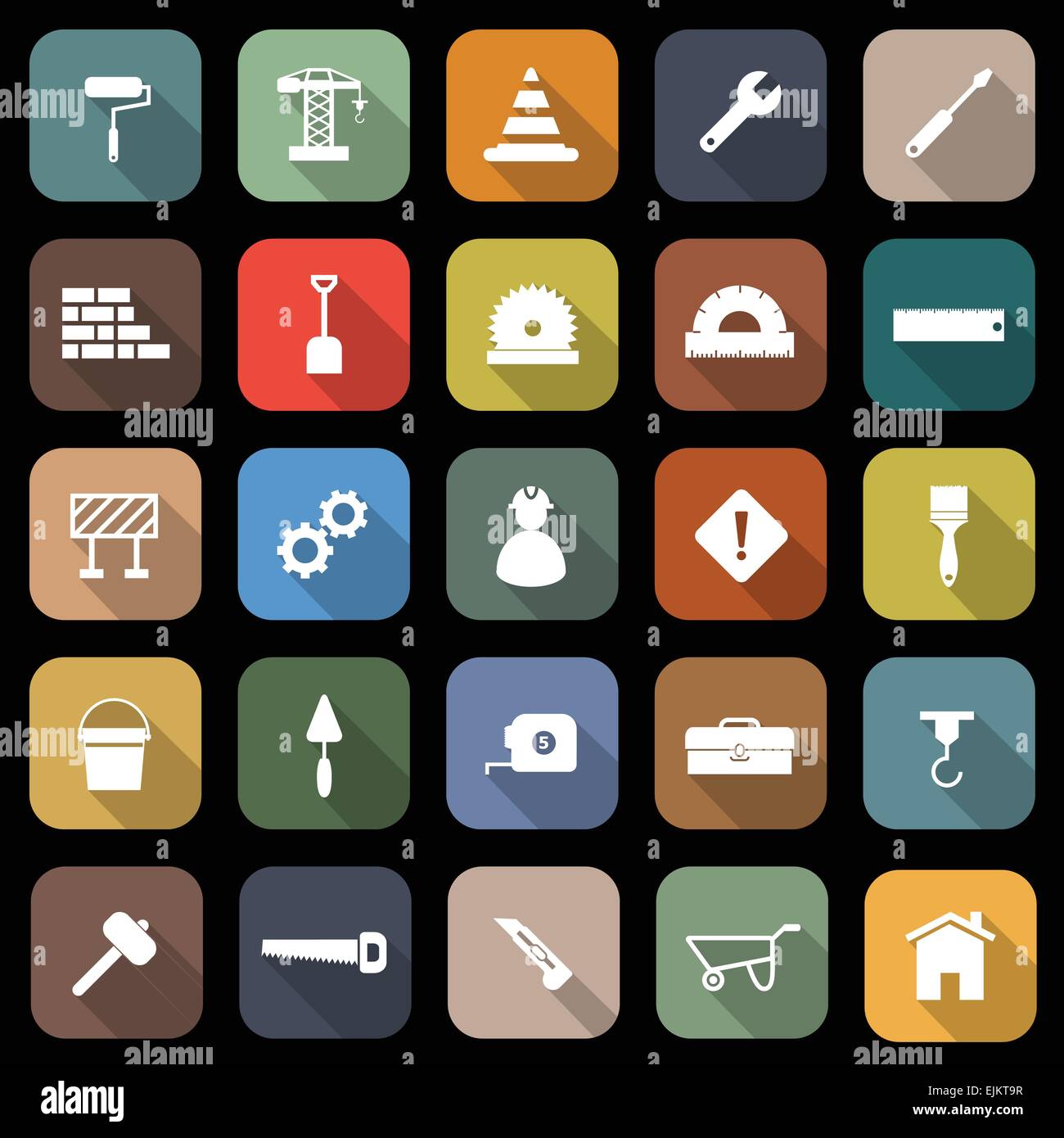 Construction flat icons with long shadow, stock vector Stock Vector ...
