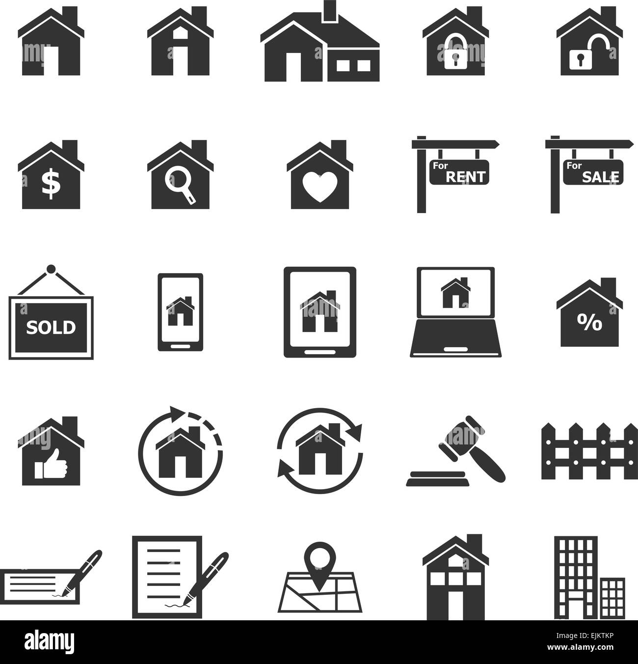 Real estate icons on white background, stock vector Stock Vector Image ...